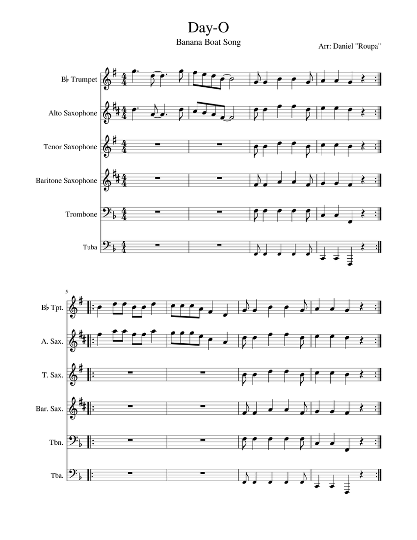 Day-O (Banana Boat Song) Sheet music for Trombone, Tuba, Saxophone alto ...