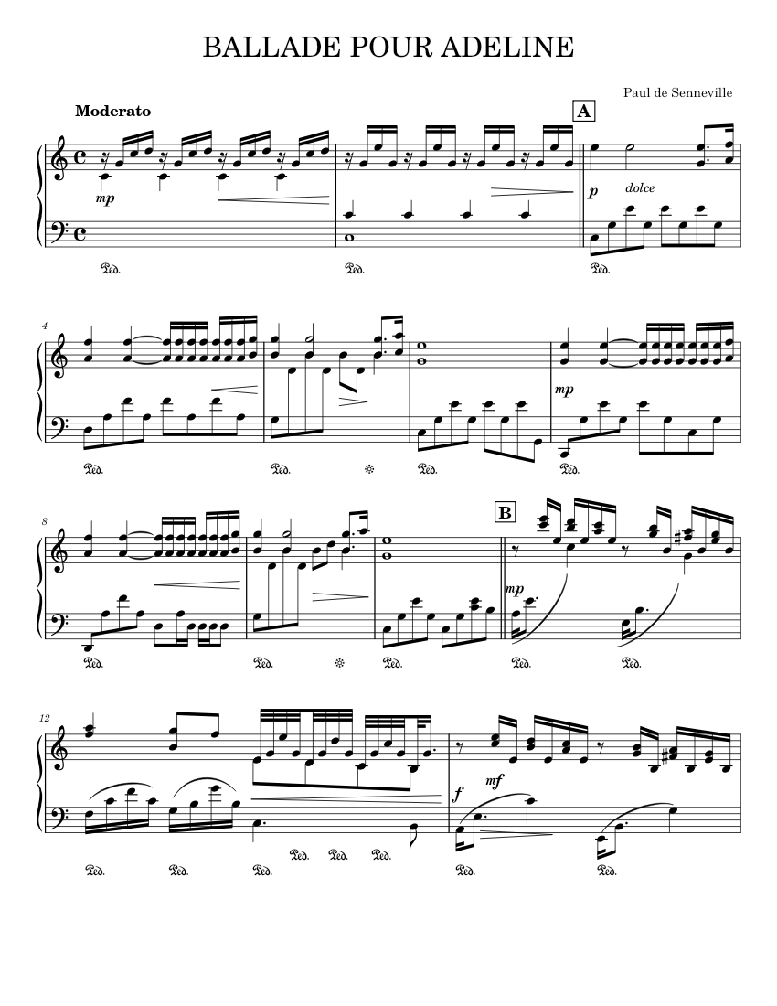 BALLADE POUR ADELINE - Richard Clayderman Sheet music for Piano (Solo) | Musescore.com
