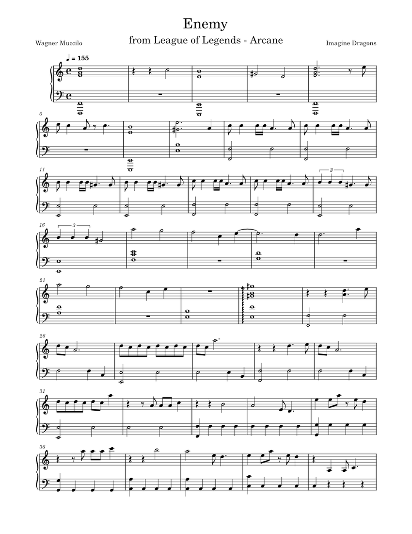 Enemy - Imagine Dragons Sheet Music for Piano (Solo) Easy | MuseScore.com