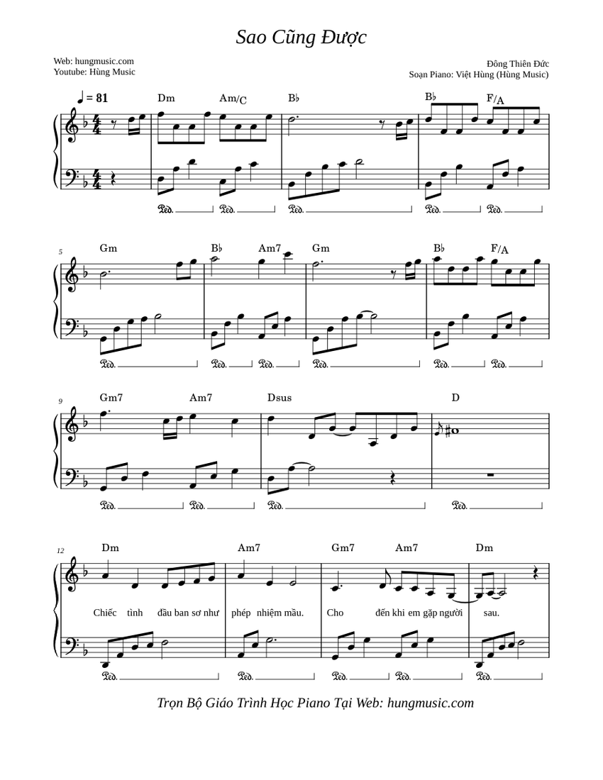 Sao Cũng Được Sheet Piano – Hùng Music Sheet music for Piano (Solo ...