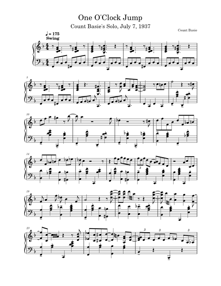 One O'clock Jump – Count Basie Sheet music for Piano (Solo) | Musescore.com