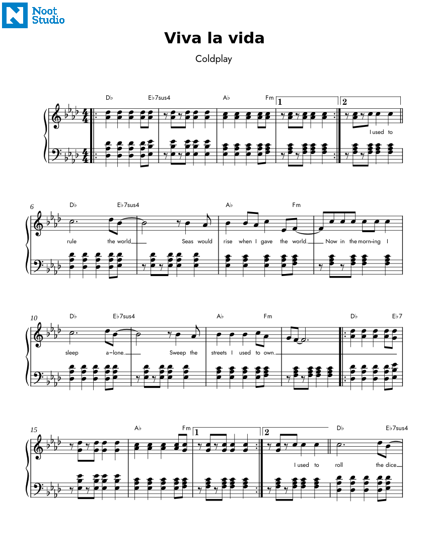 Viva La Vida Piano Chords