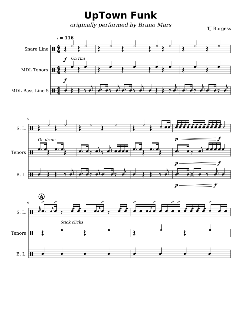 UpTown Funk Sheet Music for Snare drum, Tenor drum, Bass drum ...