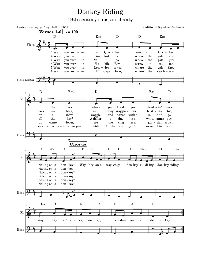 Donkey riding – Misc Traditional Sheet Music for Flute, Bass guitar ...