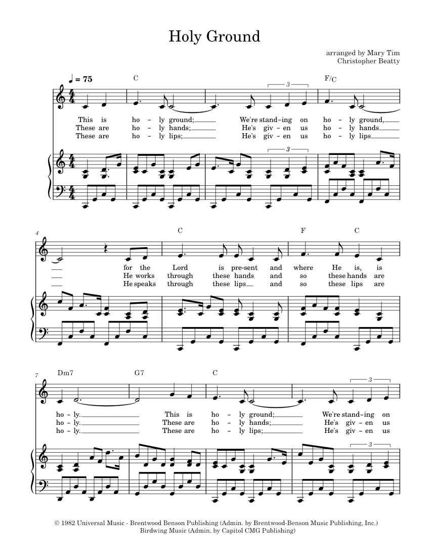 Holy Ground – Christopher Beatty Sheet Music with Chords for Piano, Vocals (Piano-Voice ...
