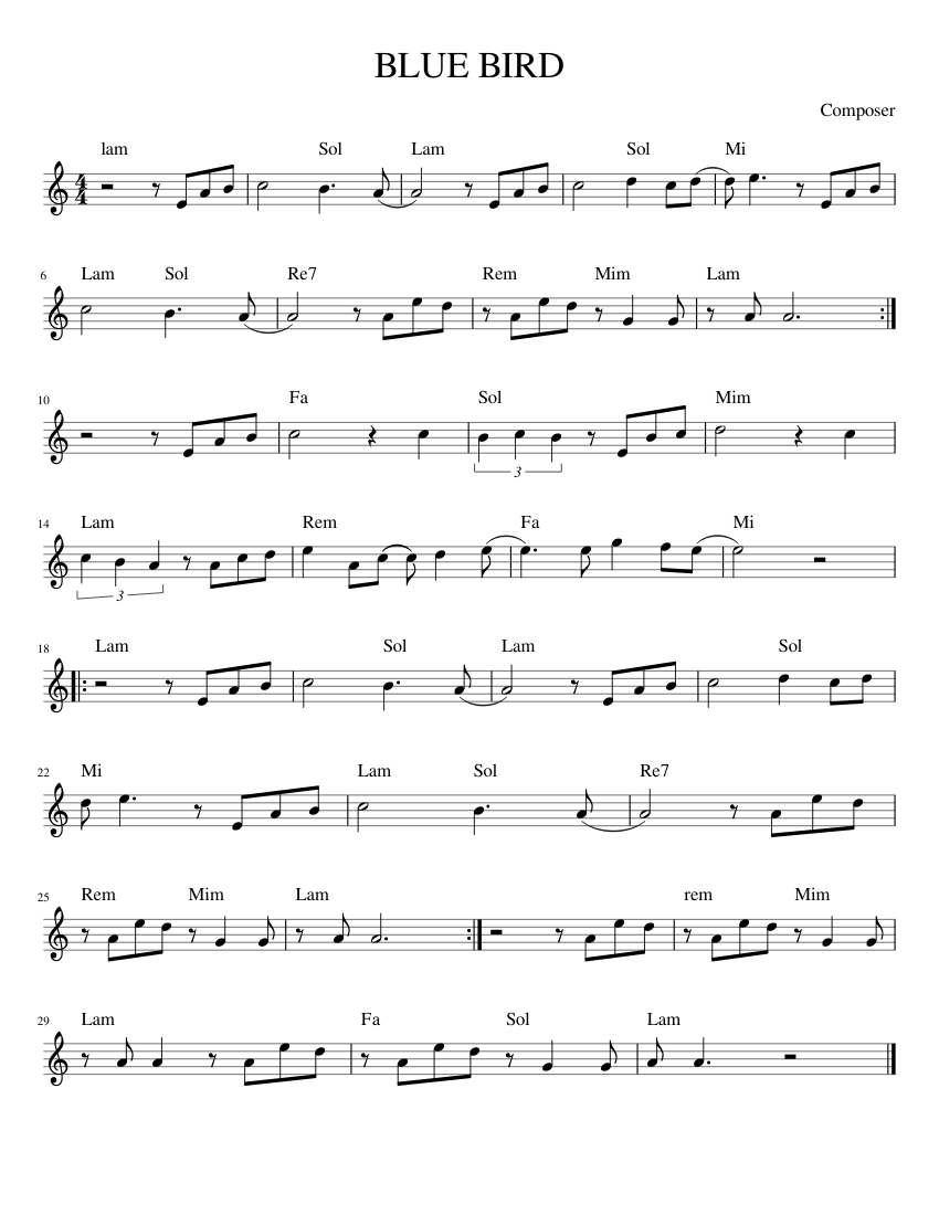 BLUE BIRD Sheet Music for Violin (Solo) | MuseScore.com