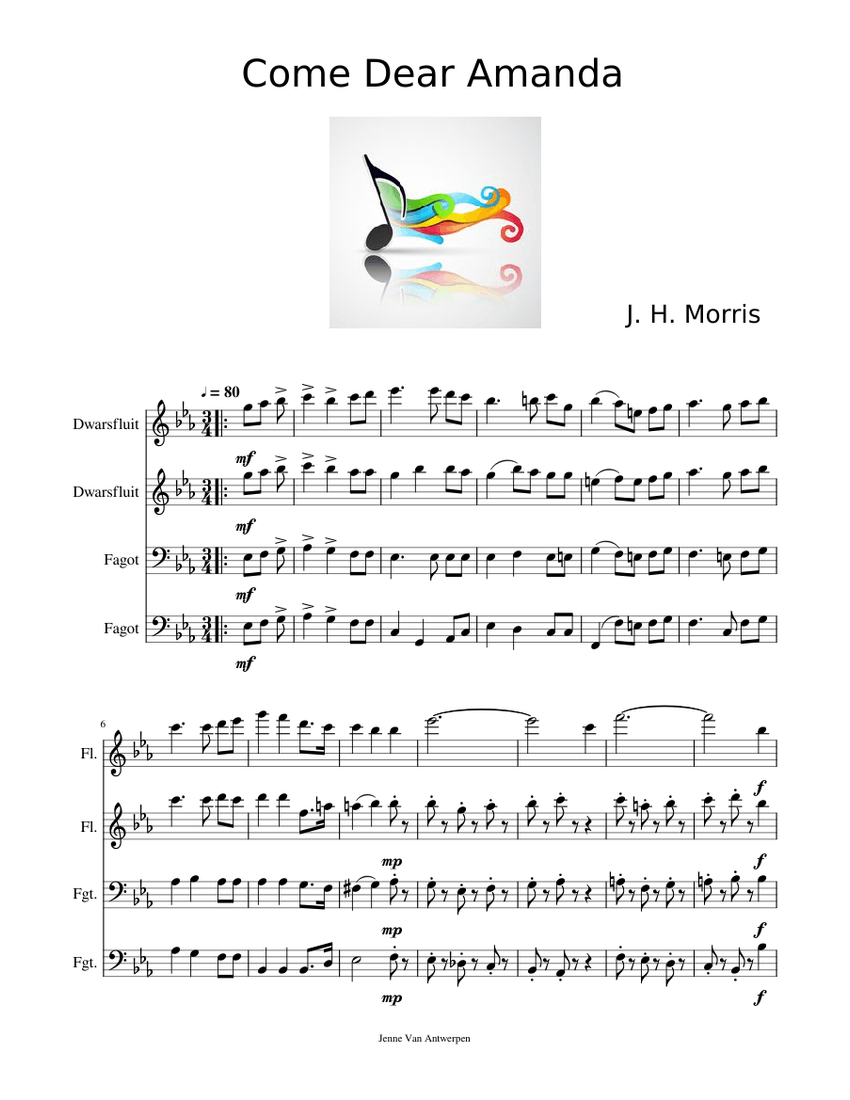 Come Dear Amanda Sheet Music for Flute, Bassoon (Mixed Quartet ...