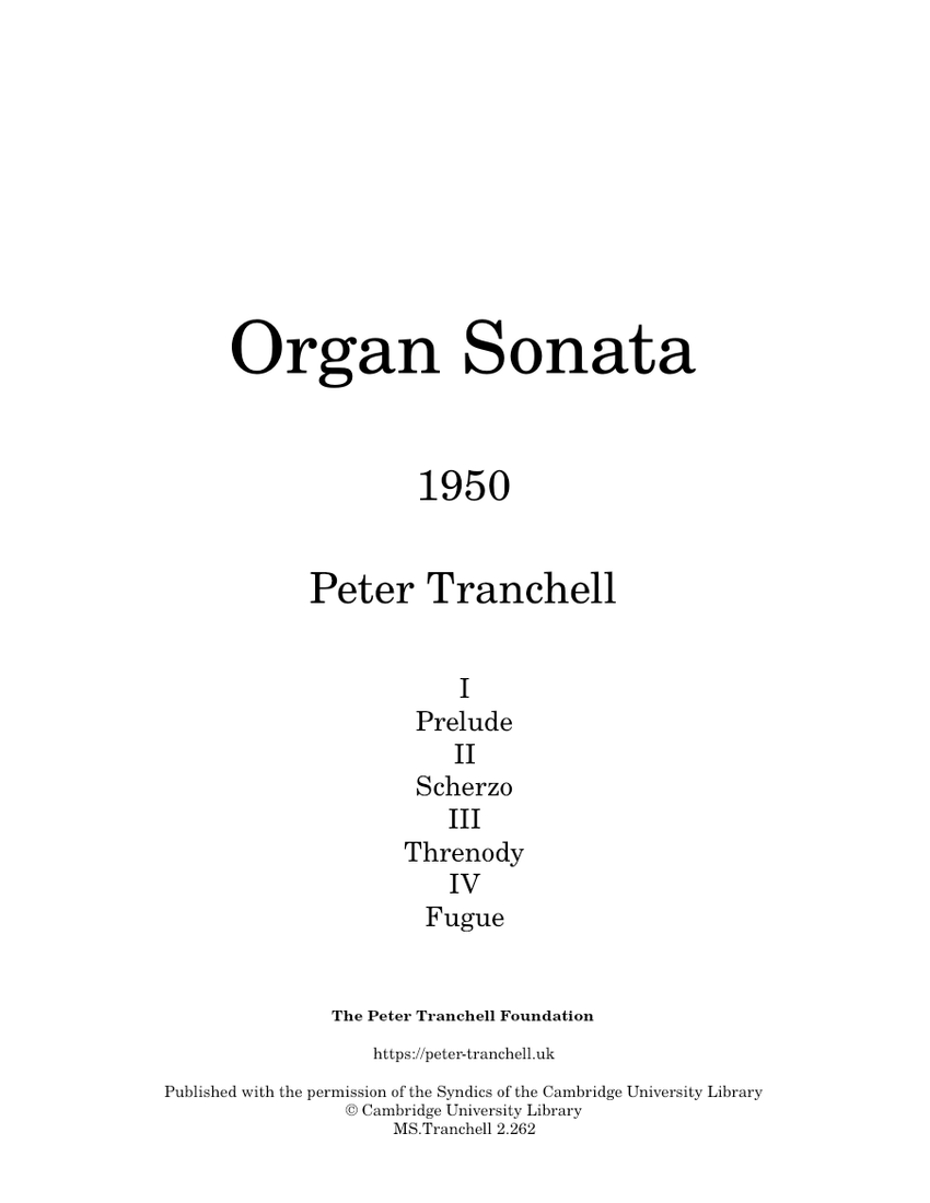 Organ Sonata (1950) - Peter Tranchell Sheet Music for Organ (Solo ...