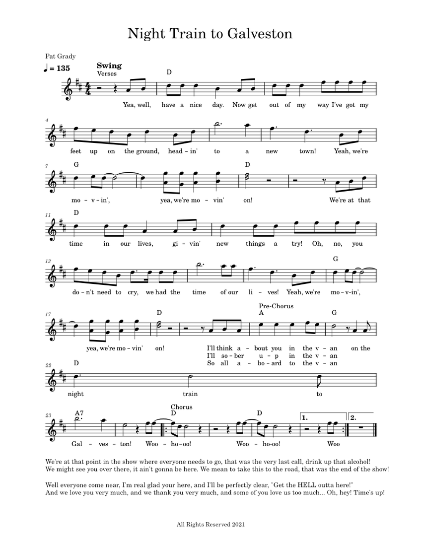 Night Train to Galveston Sheet music for Piano (Solo) Easy | Musescore.com