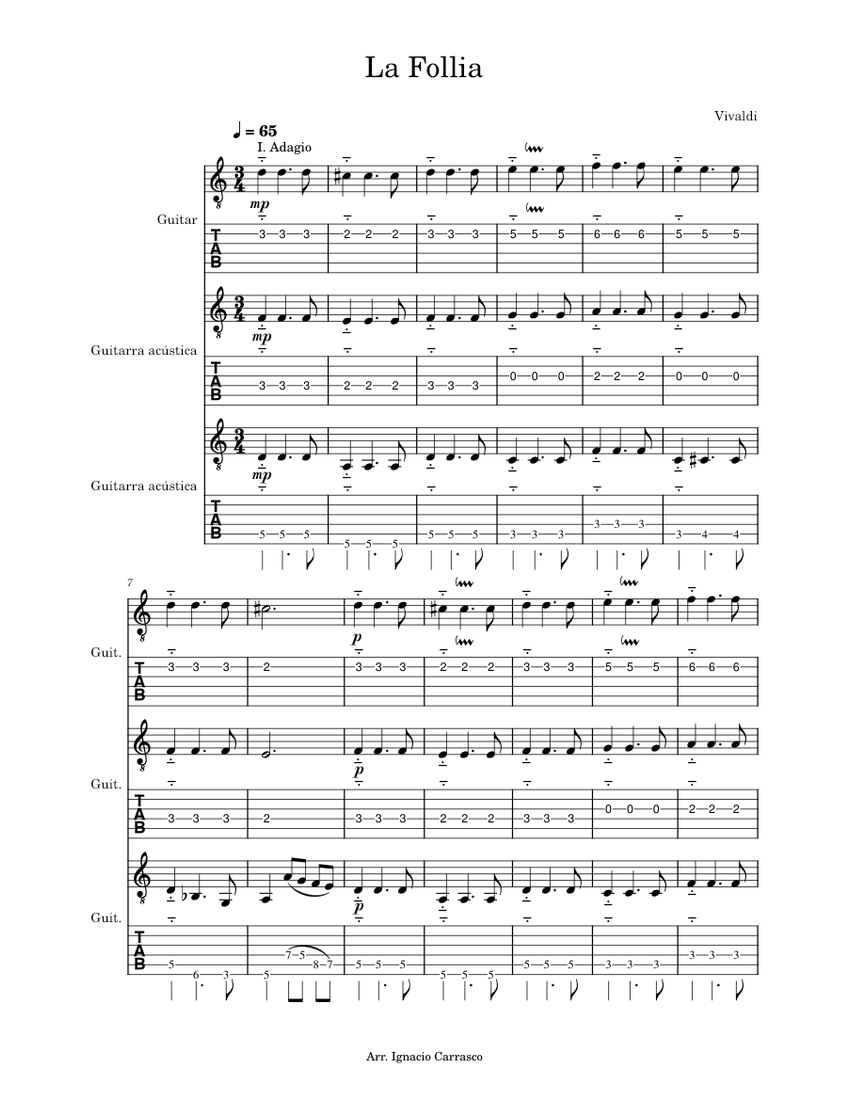 La Follia (Vivaldi) Arr. for Guitar Trio with TABS - Ignacio Carrasco ...