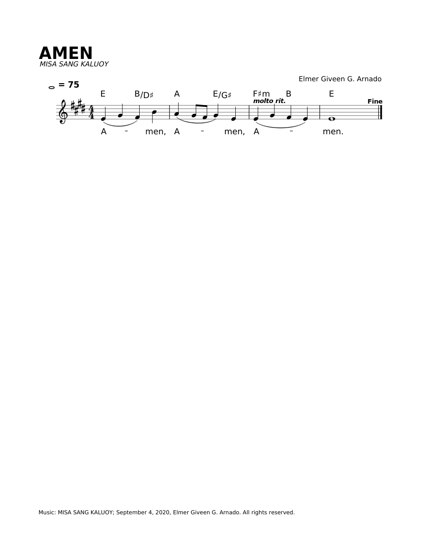 A5. AMEN Sheet music for Piano (Church Choir) Easy | Musescore.com