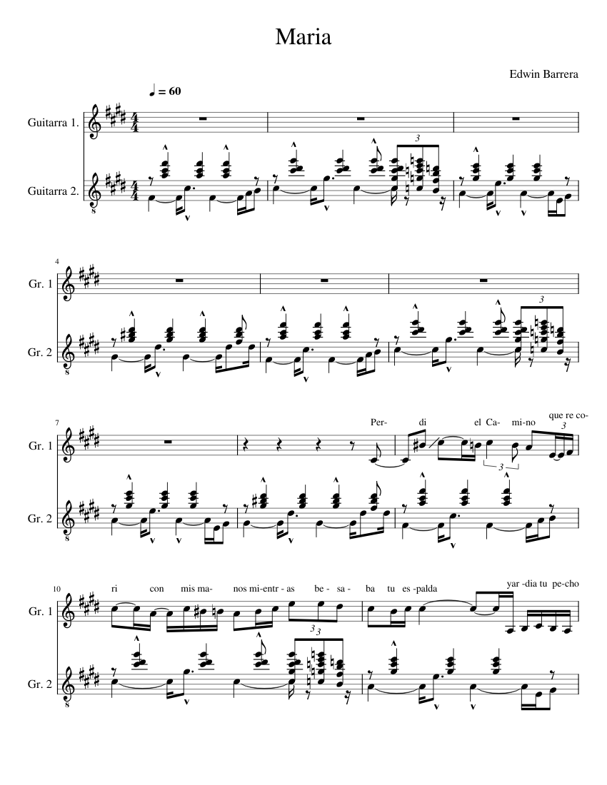 Maria Sheet Music for Piano, Guitar (Solo) | MuseScore.com