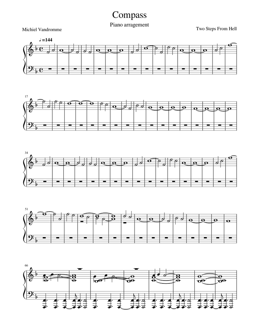 Compass Piano - Two Steps From Hell Sheet Music for Piano (Solo) easy ...
