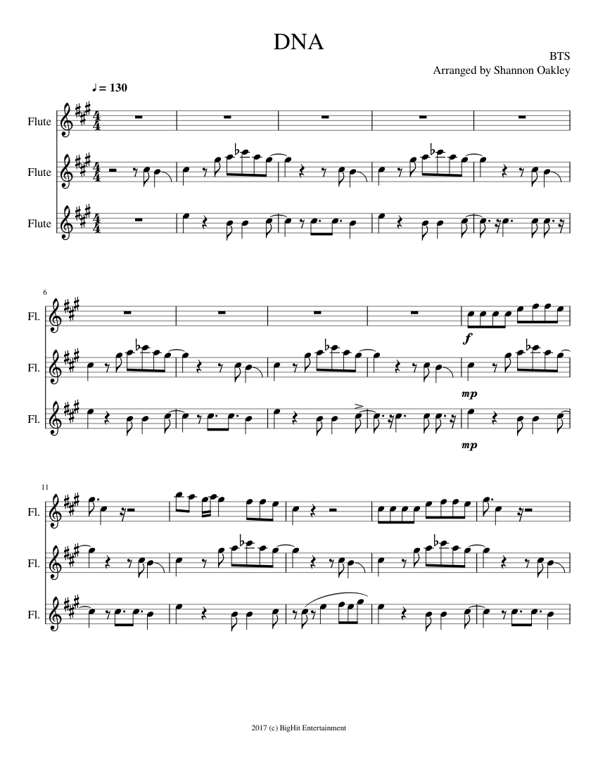 [BTS] DNA - Flute Trio Ver Sheet Music for Flute (Mixed Trio ...