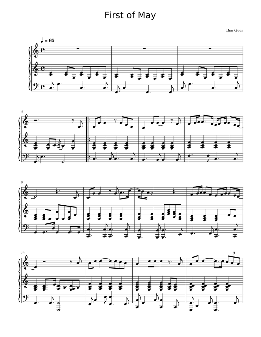 Bee Gees - First of May Score Sheet Music for Piano (Solo) | MuseScore.com