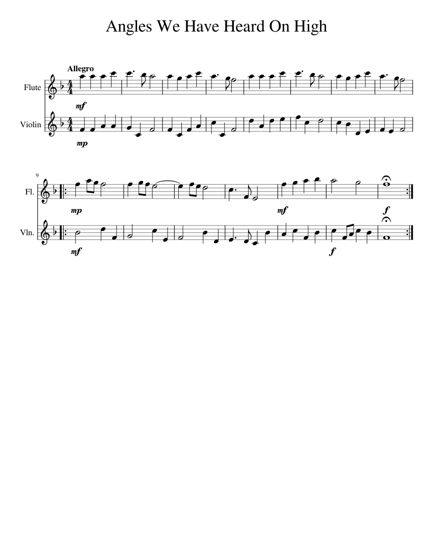 Angles We Have Heard On High Sheet music for Flute, Violin (Mixed Duet ...