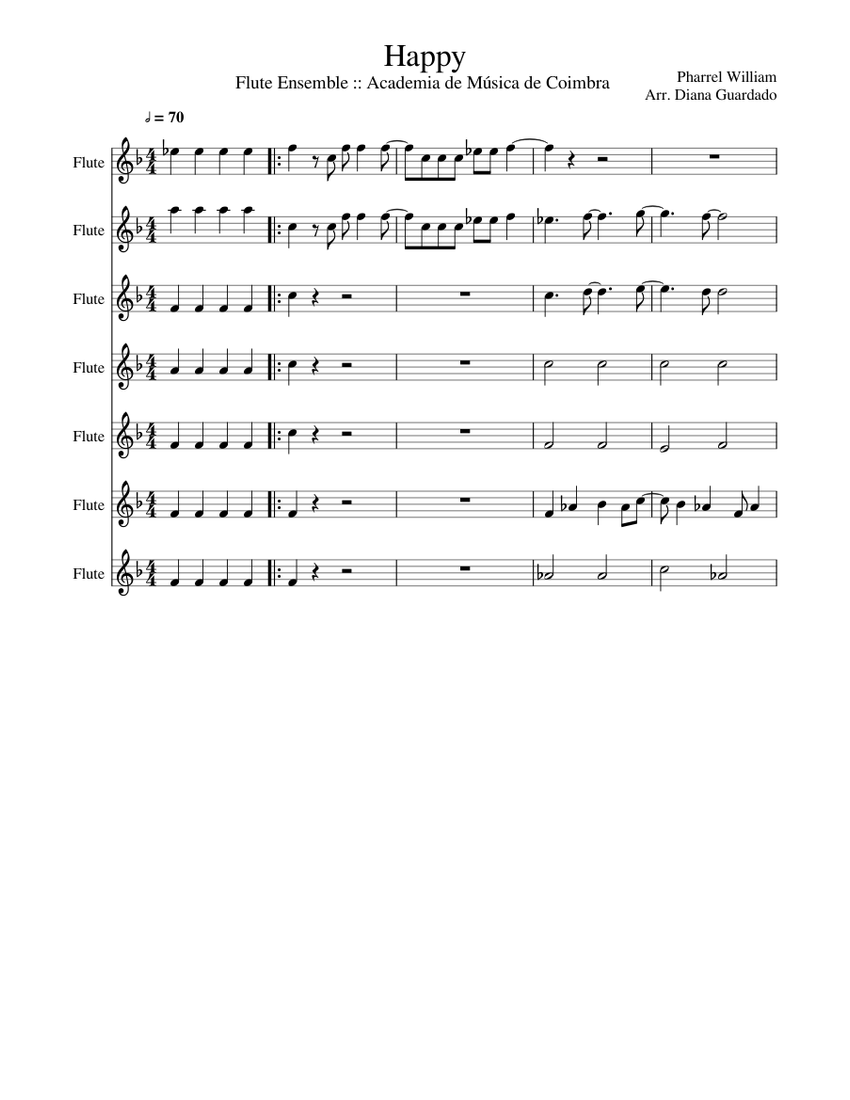 Happy for flute ensemble Sheet Music for Flute (Mixed Ensemble ...