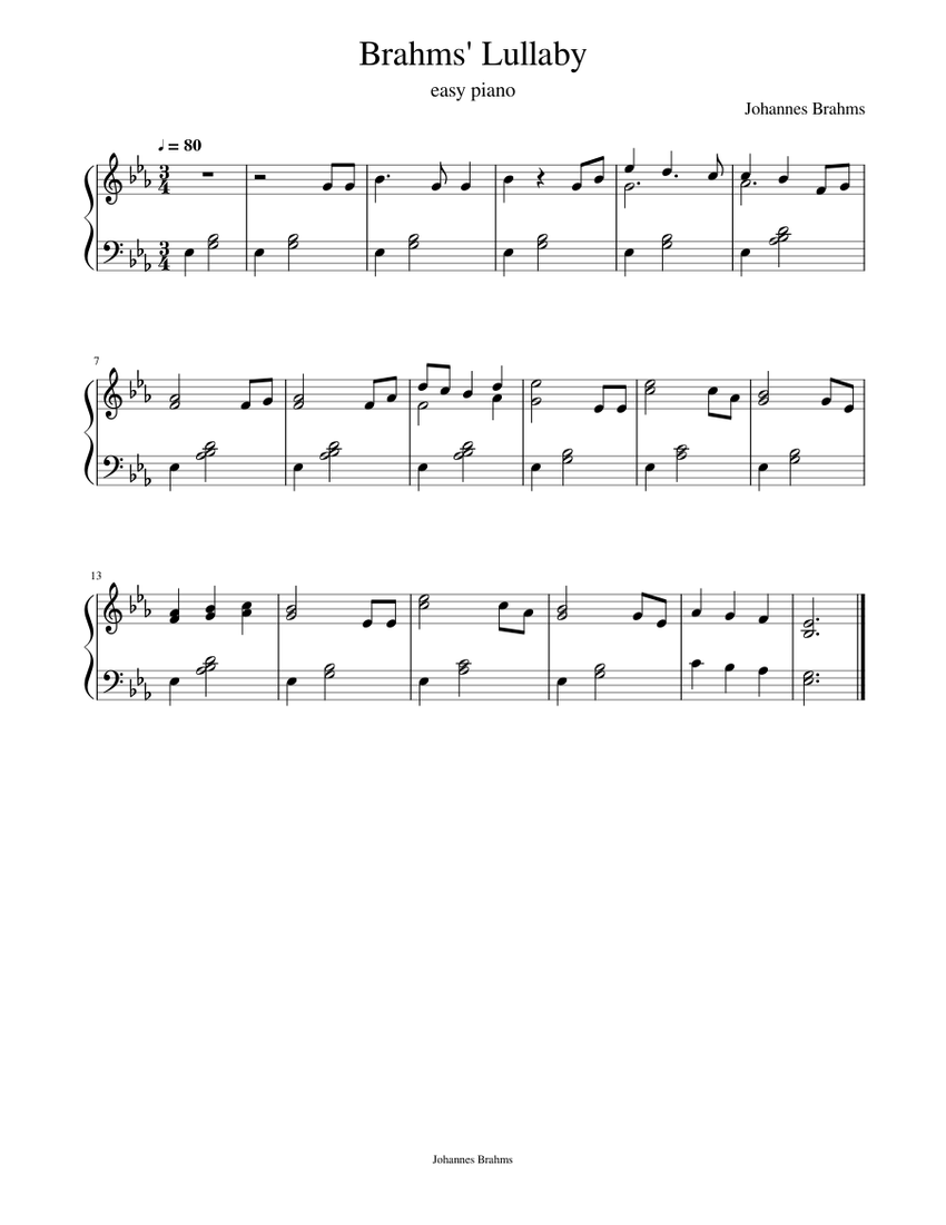 Brahms' Lullaby Sheet music for Piano (Solo) Easy | Musescore.com