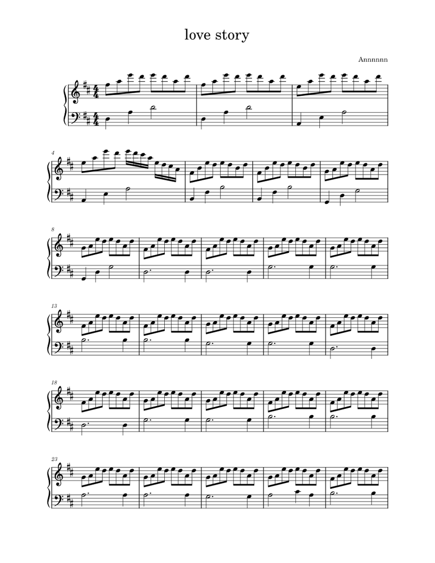 Love Story - Taylor Swift Sheet music for Piano (Solo) | Musescore.com