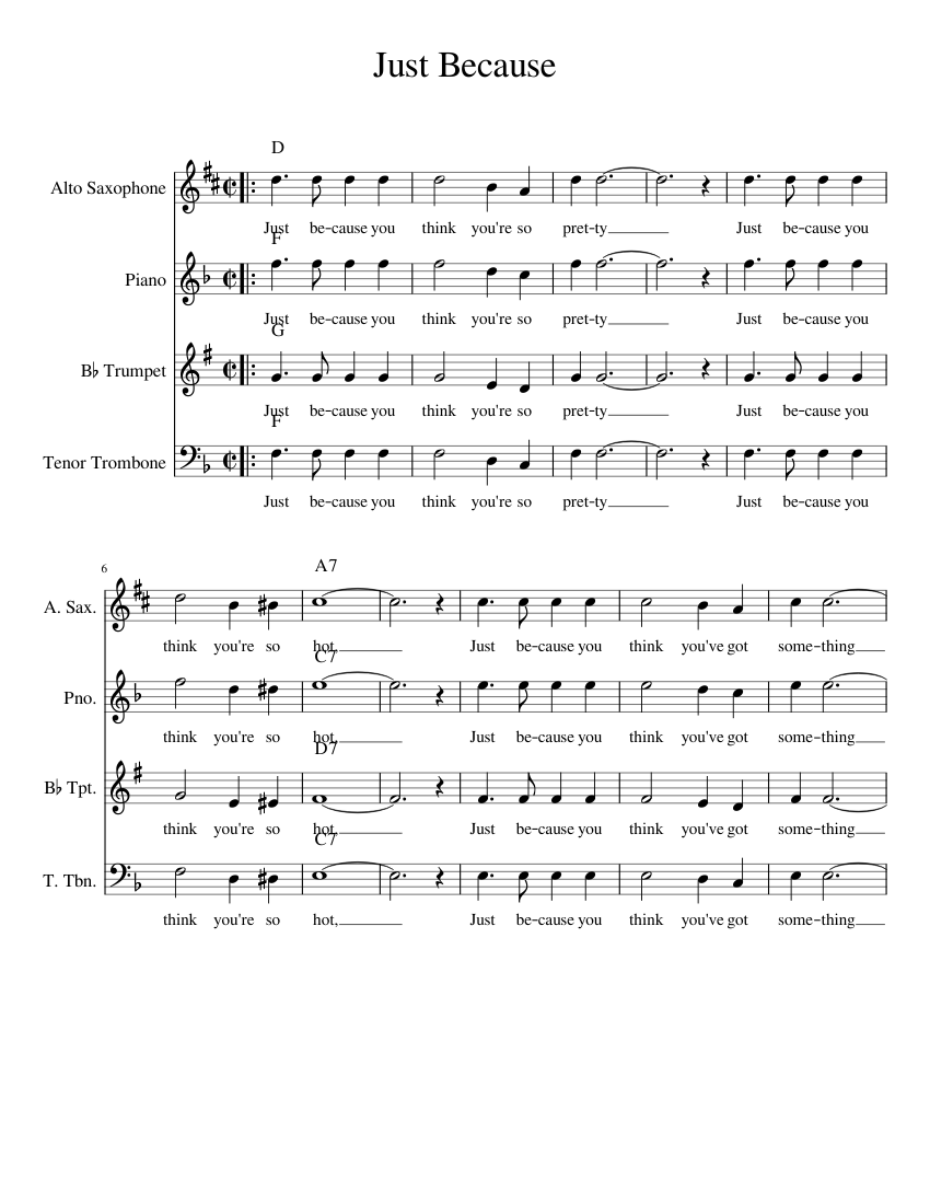 Just Because Sheet music for Piano, Trombone tenor, Saxophone alto ...