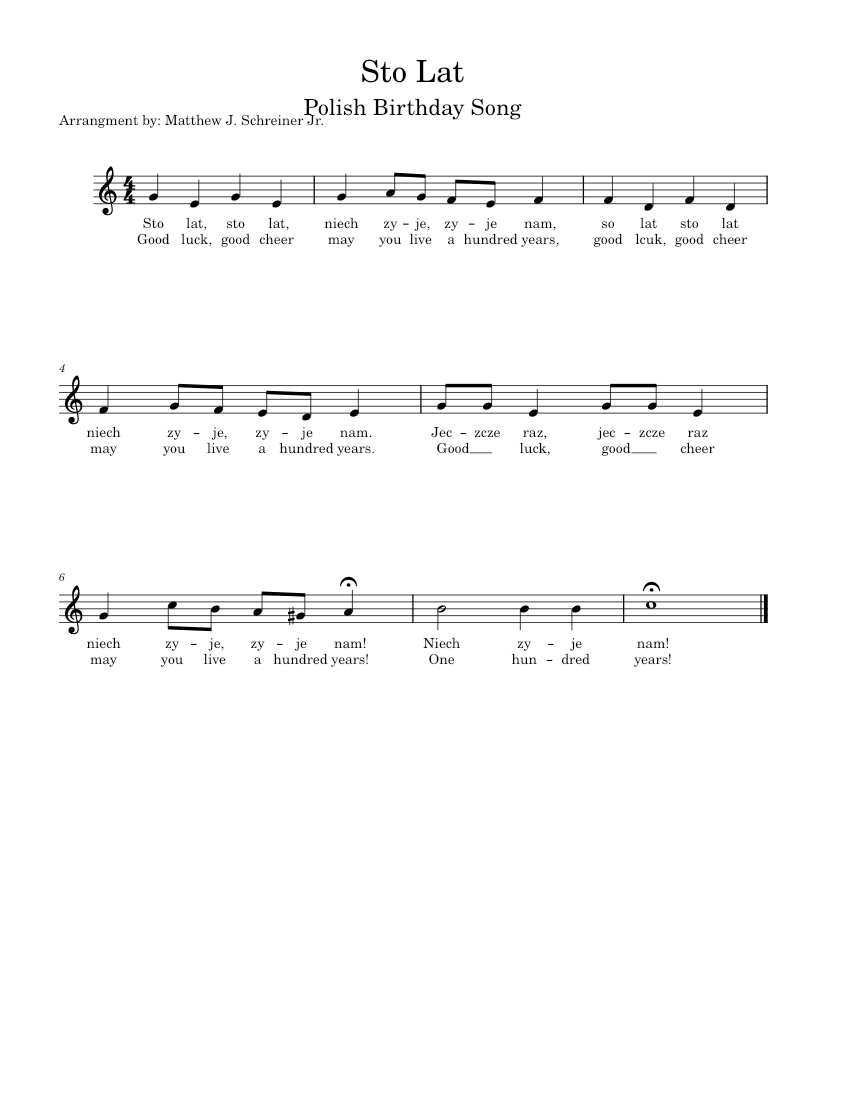 Sto lat – Misc Traditional Sto Lat Sheet music for Vocals (Solo ...