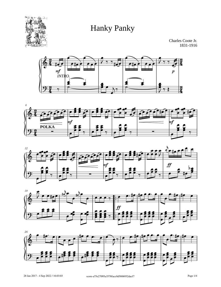 Hanky Panky – Charles Coote Jr. Sheet Music for Piano (Solo ...