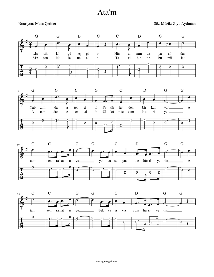 Ata'm Sheet music for Guitar (Solo) | Musescore.com