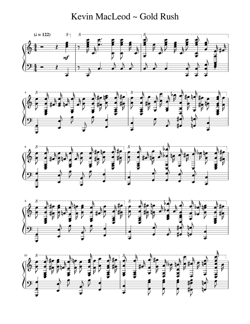 Kevin MacLeod - Gold Rush Sheet music for Piano (Solo) | Musescore.com