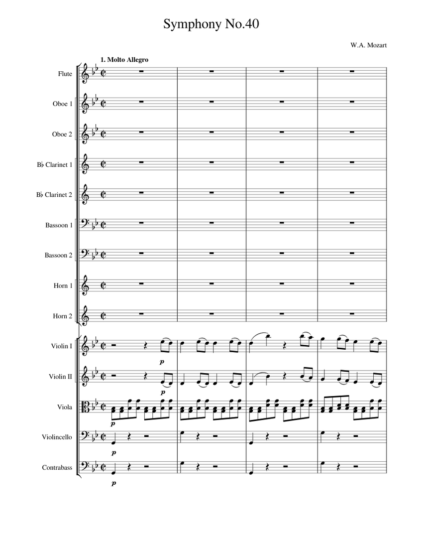 Symphony_No.40 Sheet music for Flute, Oboe, Clarinet in b-flat, Bassoon ...