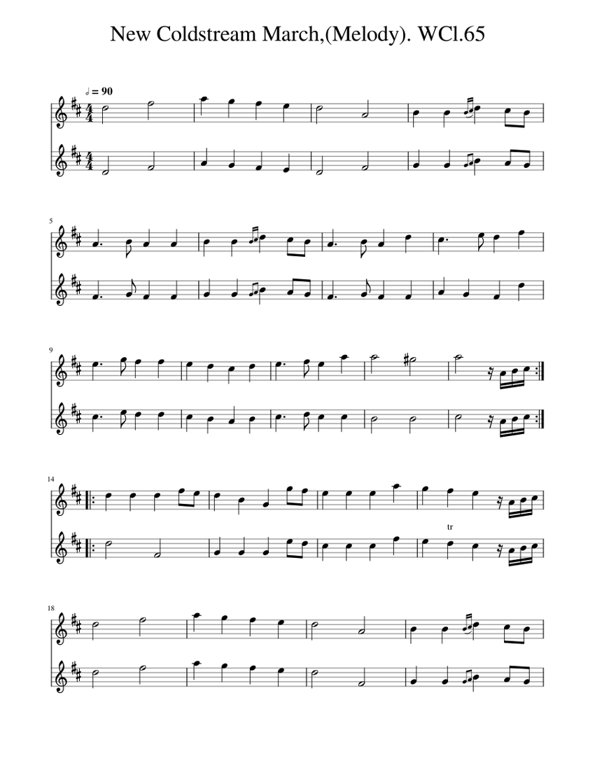 New Coldstream March,(Melody). WCl.65 Sheet music for Piano (Piano Duo ...