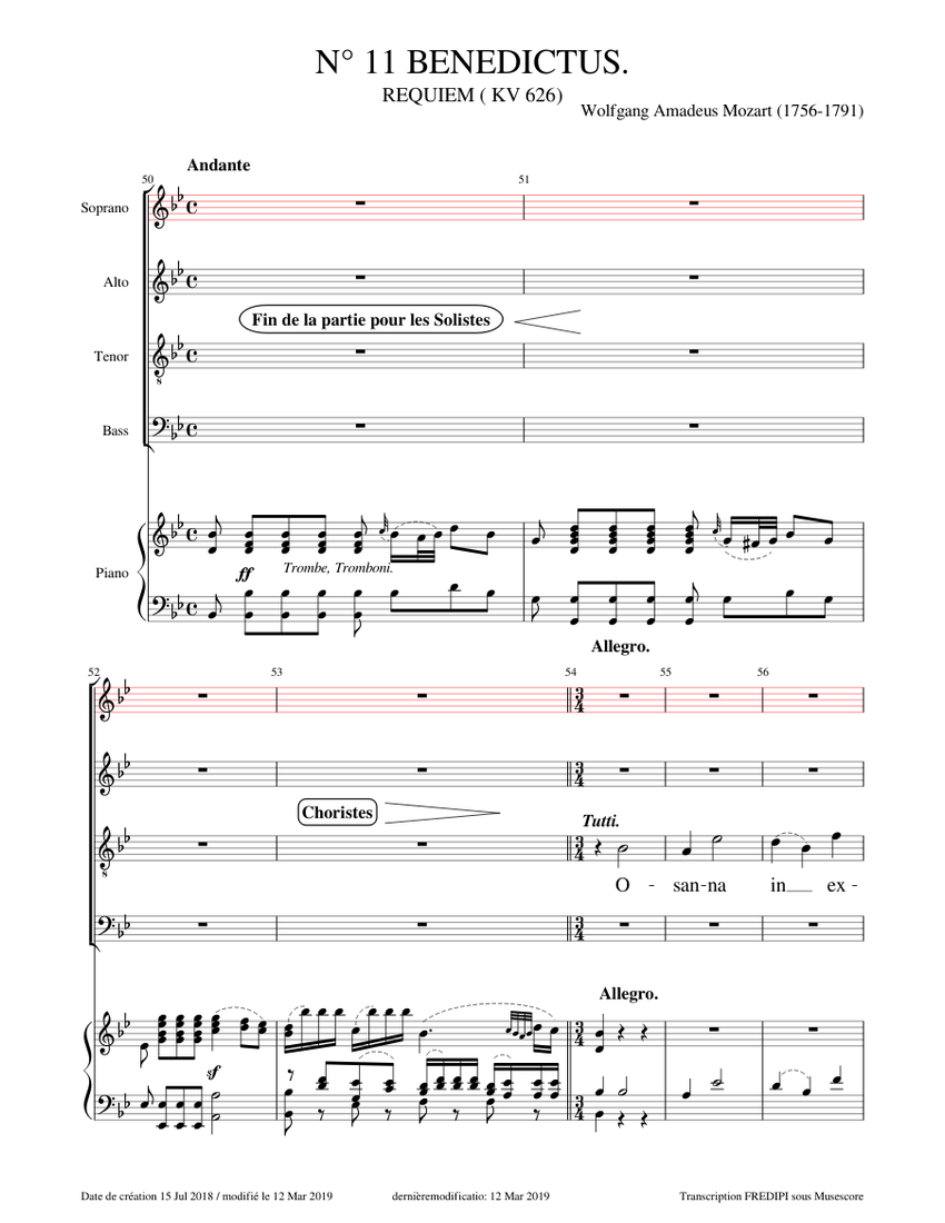 Requiem in D minor, K 626 - 11 Benedictus, chorus Osanna (Soprano voice) by Wolfgang Amadeus ...