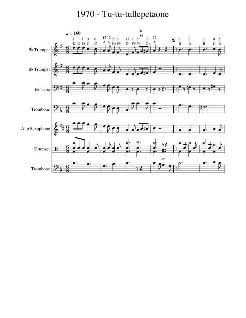 1970 - Tu-tu-tullepetaone Sheet music for Trombone, Tuba, Saxophone ...