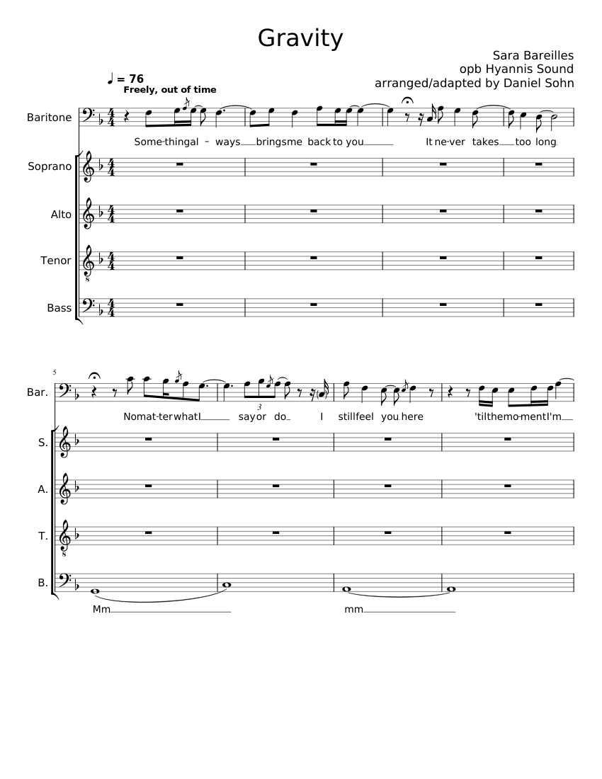 gravity Sheet Music for Soprano, Alto, Tenor, Bass voice & more ...