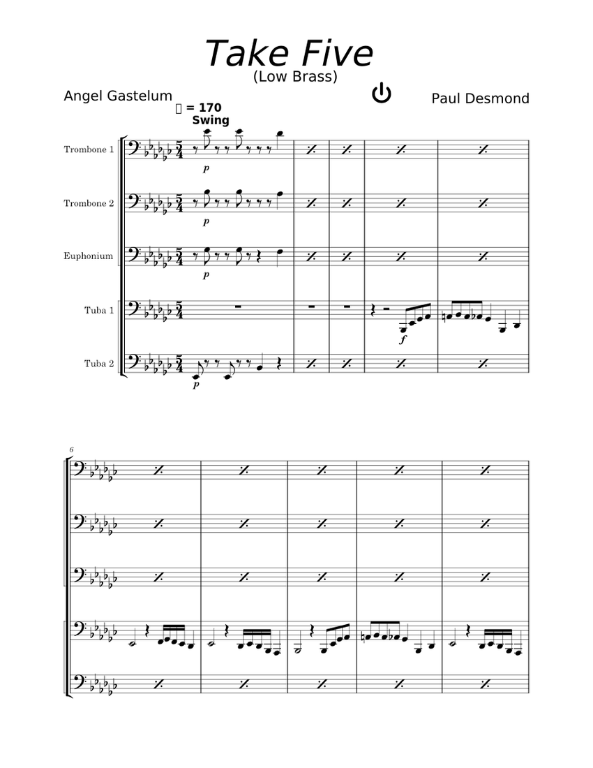 Take Five – The Dave Brubeck Quartet Take Five (Low Brass) Sheet music ...