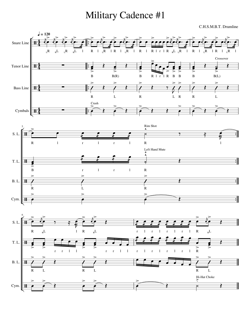 Military Cadence #1 (Military) - C.H.S.M.B.T. Drumline Sheet Music for ...