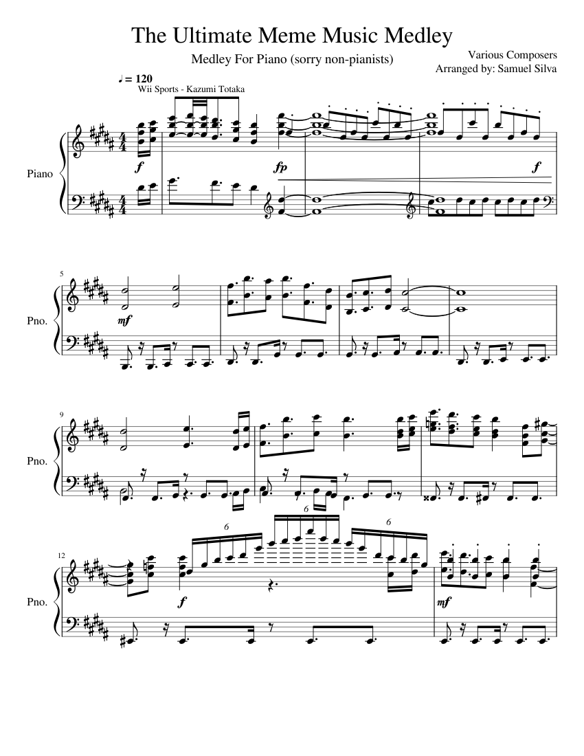 The Ultimate Meme Music Medley Sheet Music for Piano (Solo) | MuseScore.com