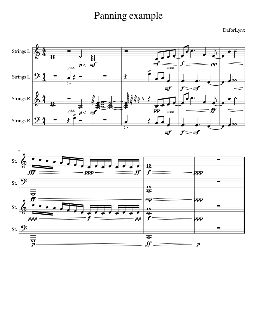 Panning example Sheet music for Strings group (Mixed Quartet ...
