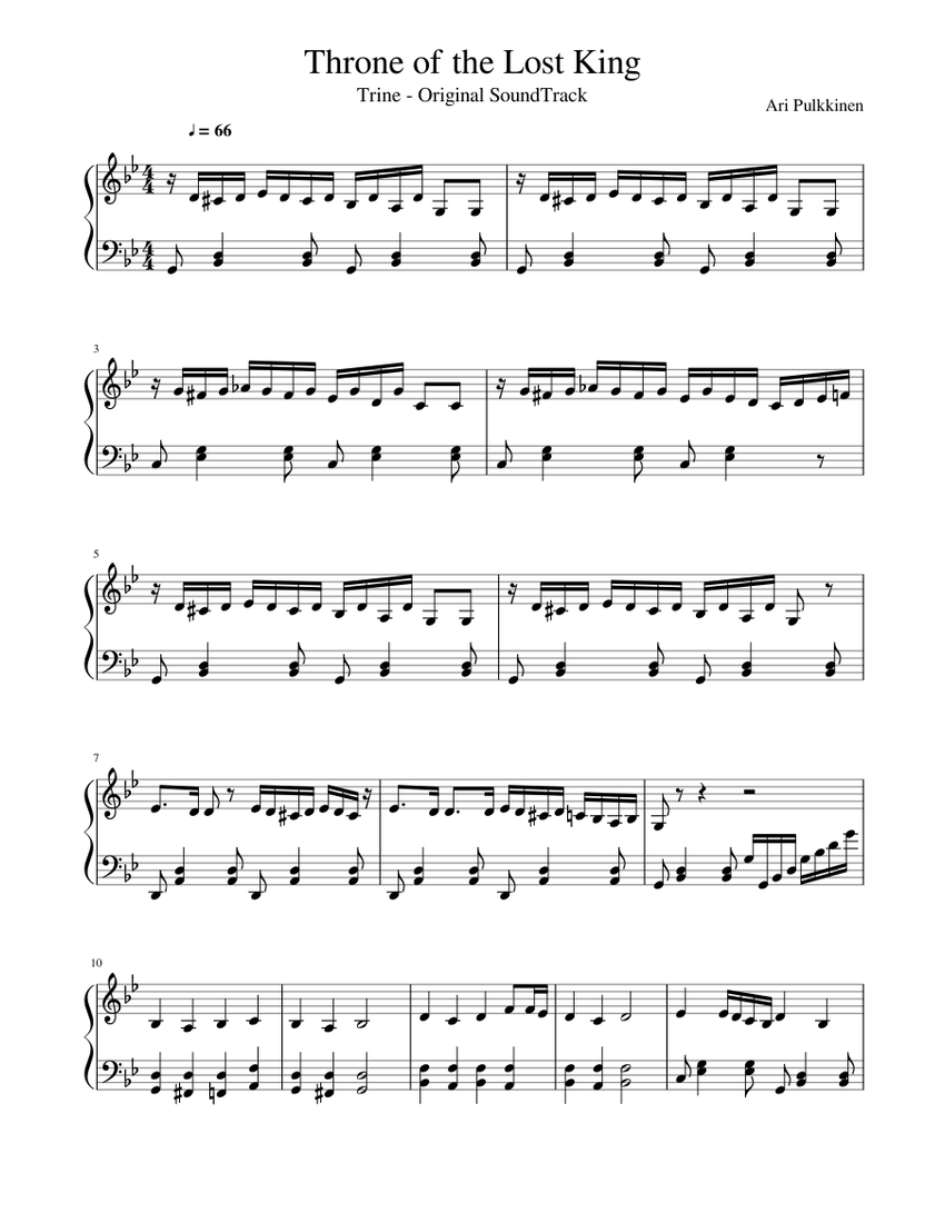Throne of the Lost King (Trine OST) Sheet music for Piano (Solo ...