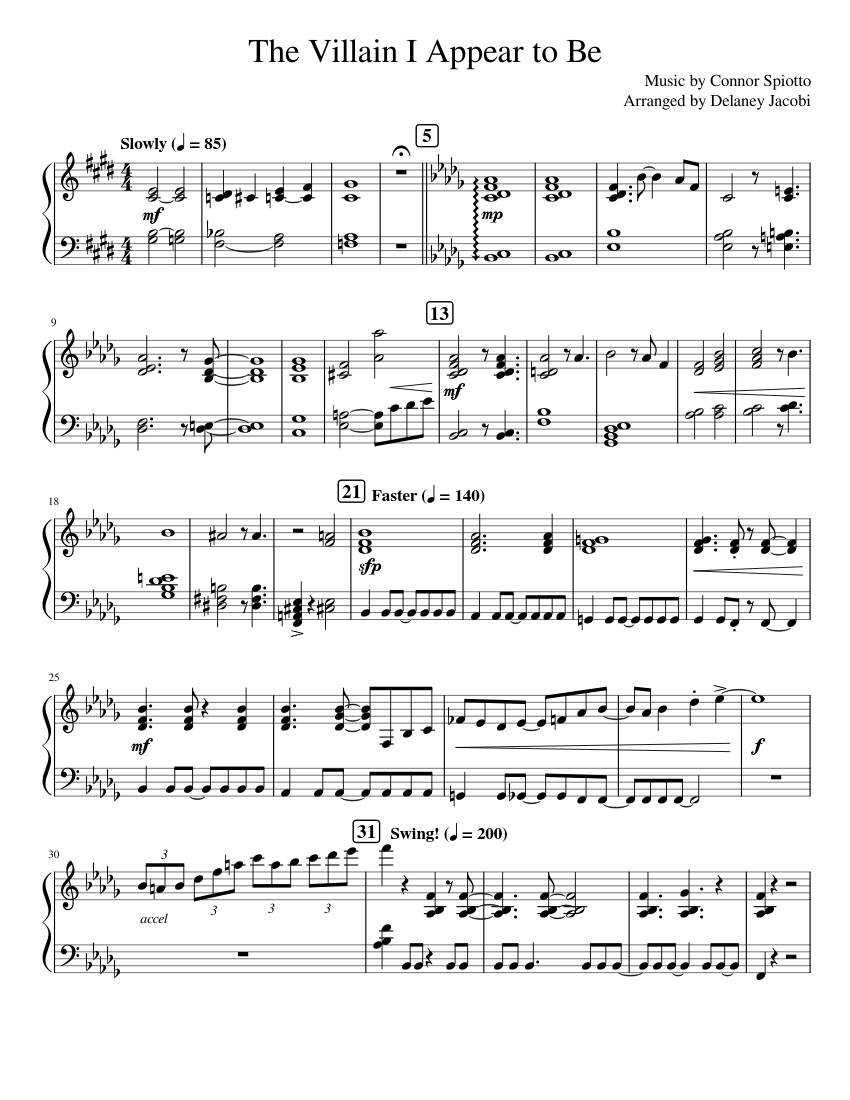 The Villain I Appear to Be - Connor Spiotto Sheet Music for Piano (Solo ...