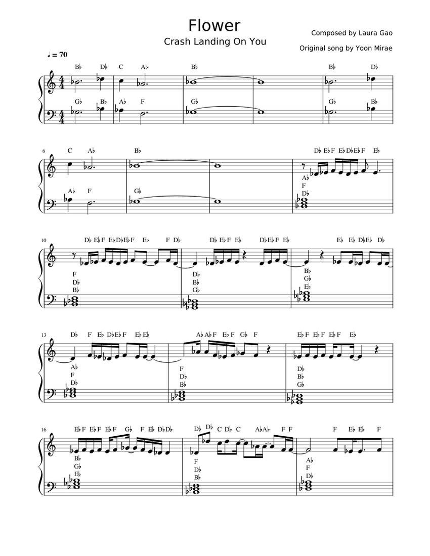 Flower - Crash Landing On You Sheet Music for Piano (Solo) Easy ...