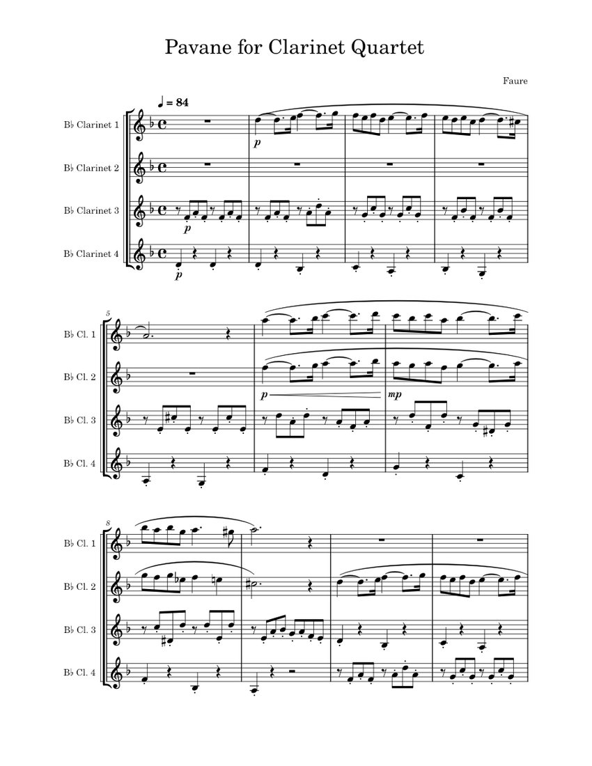 Pavane, Op.50 – Gabriel Fauré Sheet Music for Clarinet in b-flat ...