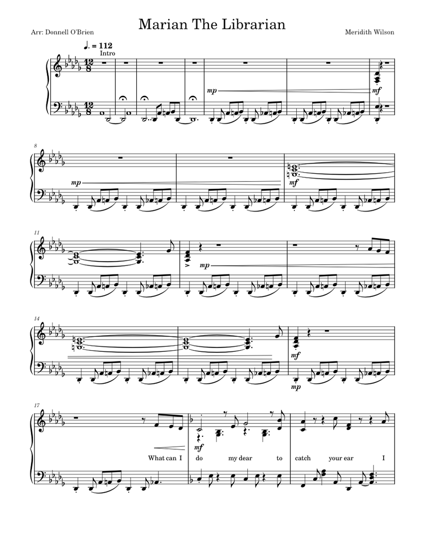 Marian the Librarian – Robert Meredith Wilson Sheet Music for Piano ...