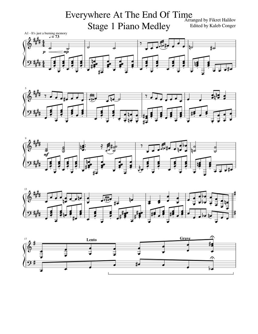 Everywhere at the End of Time - Stage 1 Sheet Music for Piano (Solo ...