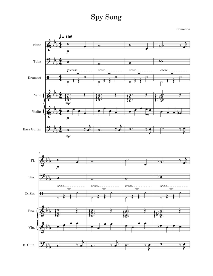 Spy music Sheet Music for Piano, Tuba, Flute, Violin & more instruments ...