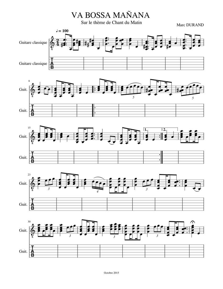 VA BOSSA MAÑANA Sheet music for Guitar (Mixed Duet) | Musescore.com