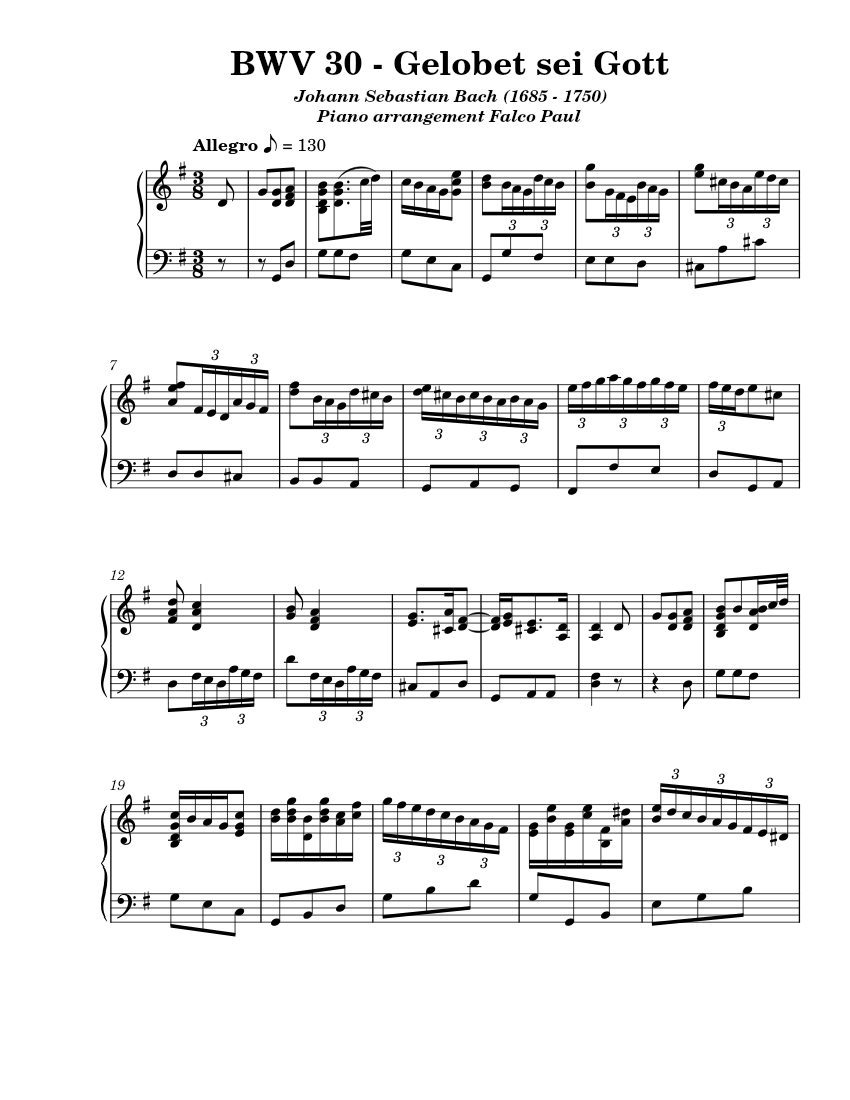 Piano transcription for BWV 30 by Johann Sebastian Bach Sheet Music for ...