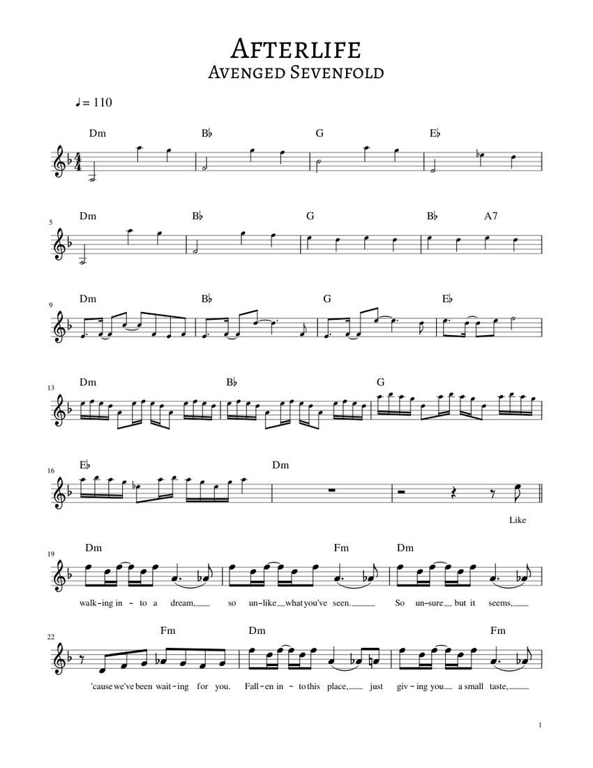 Afterlife – Avenged Sevenfold Sheet music for Piano (Solo) Easy ...