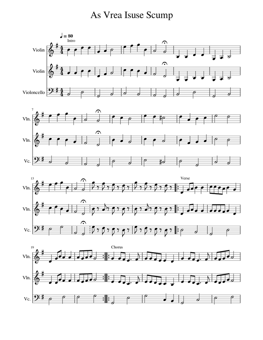 As Vrea Isuse Scump Sheet music for Violin, Cello (Mixed Trio ...