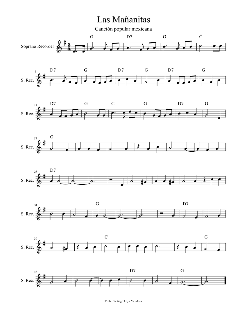 Las_Mananitas Sheet music for Recorder (Solo) | Musescore.com