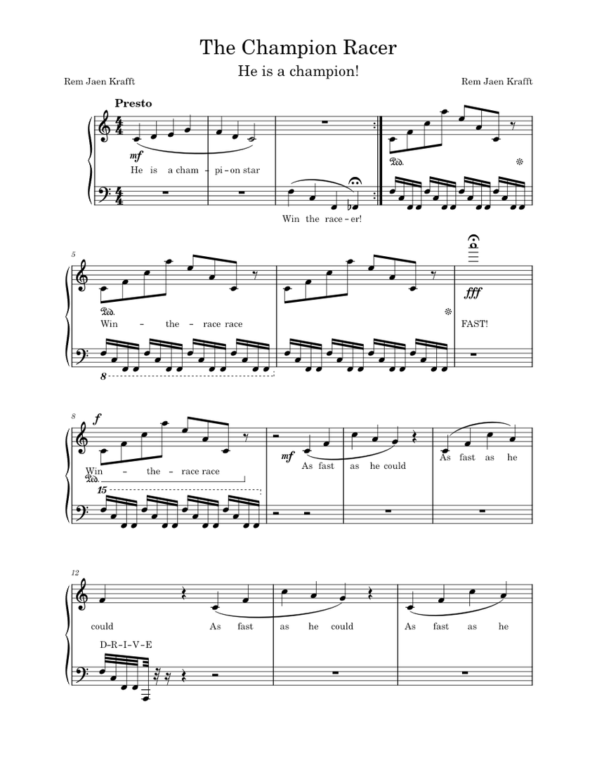 The Champion Racer ("He is a Champion") - Rem Jaen Krafft Sheet music ...
